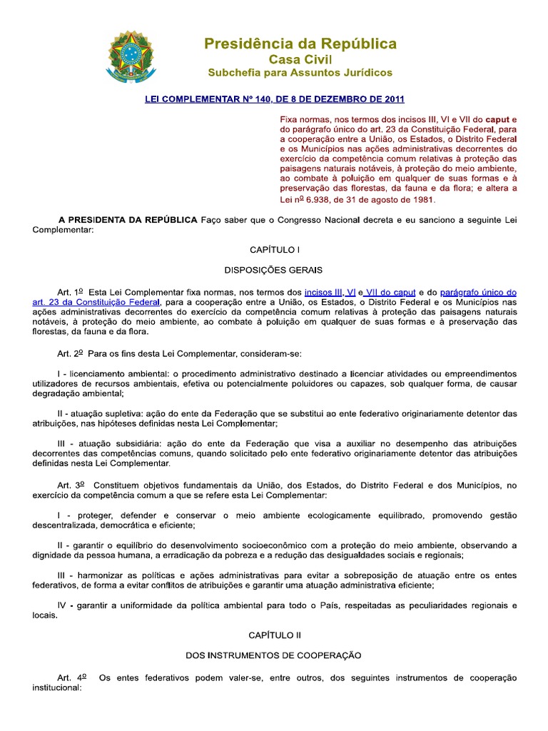 Lei Complementar 140 de 2011 | PDF