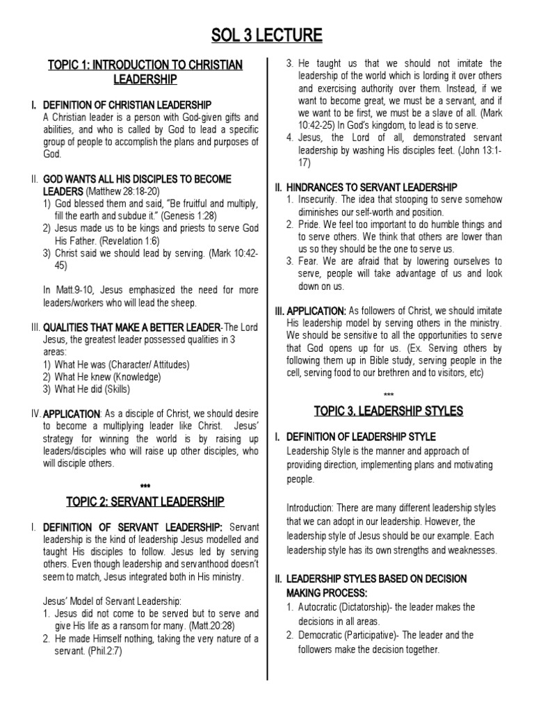 Sol 3 Lecture: Topic 1: Introduction To Christian Leadership | PDF ...