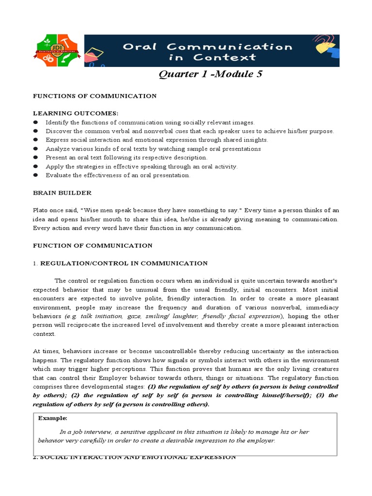 Oral Com Module 5 | PDF | Nonverbal Communication | Communication