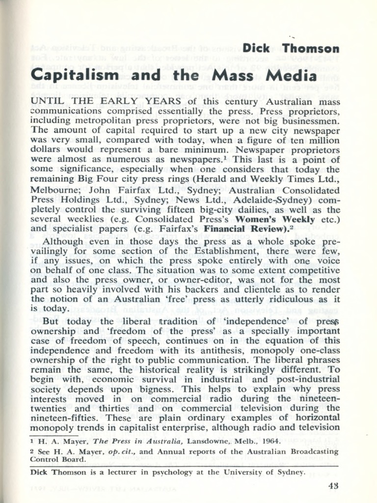 Capitalism and The Mass Media | PDF | Capitalism | Advertising