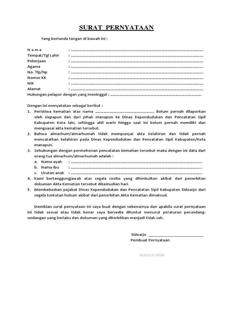 Form Pernyataan Akta Kematian | PDF