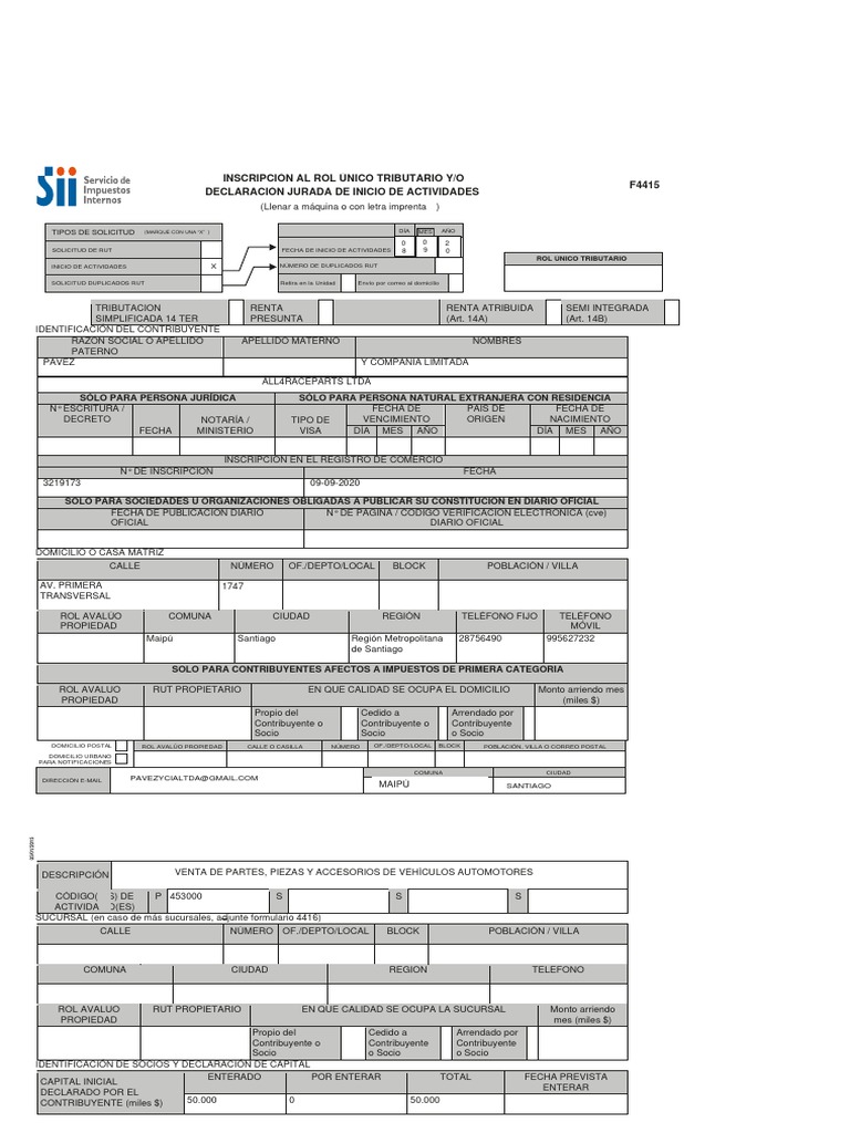 Inscripción Al Rol Único Tributario Y/O Declaración Jurada de Inicio de ...