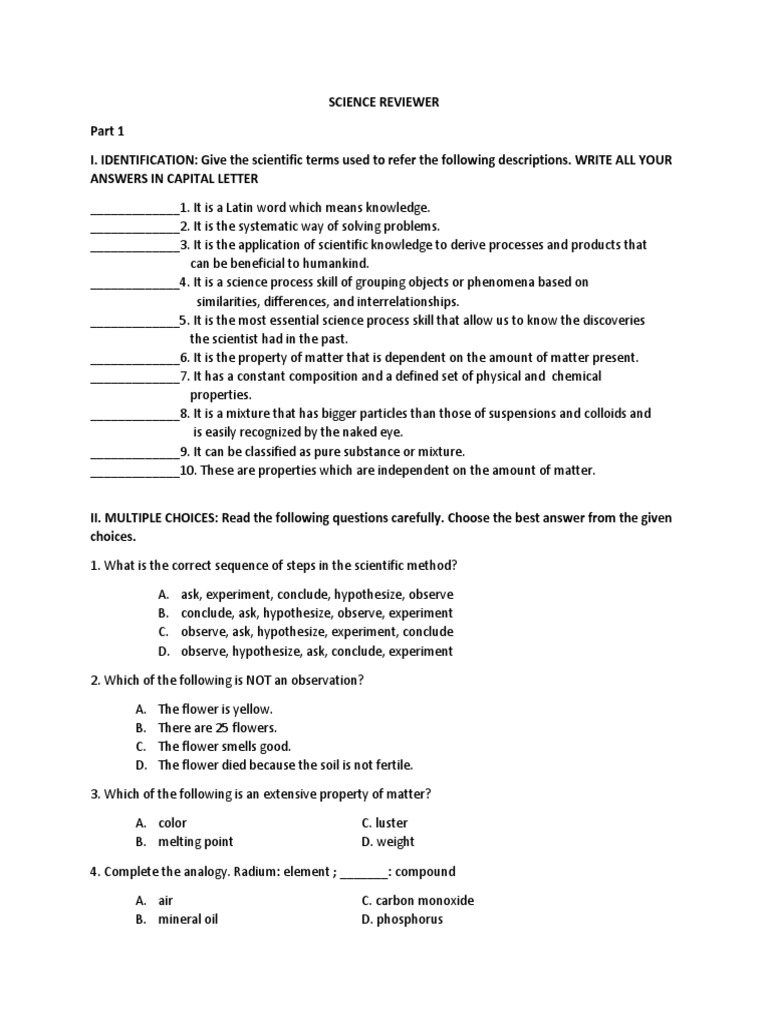 Science 7 QE Reviewer | PDF | Solution | Solvent