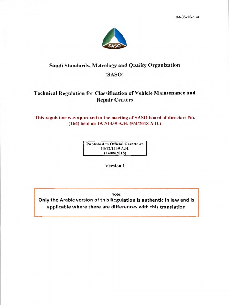 TR - Classification of Vehicle Maintenance and Repair Centers - Version ...