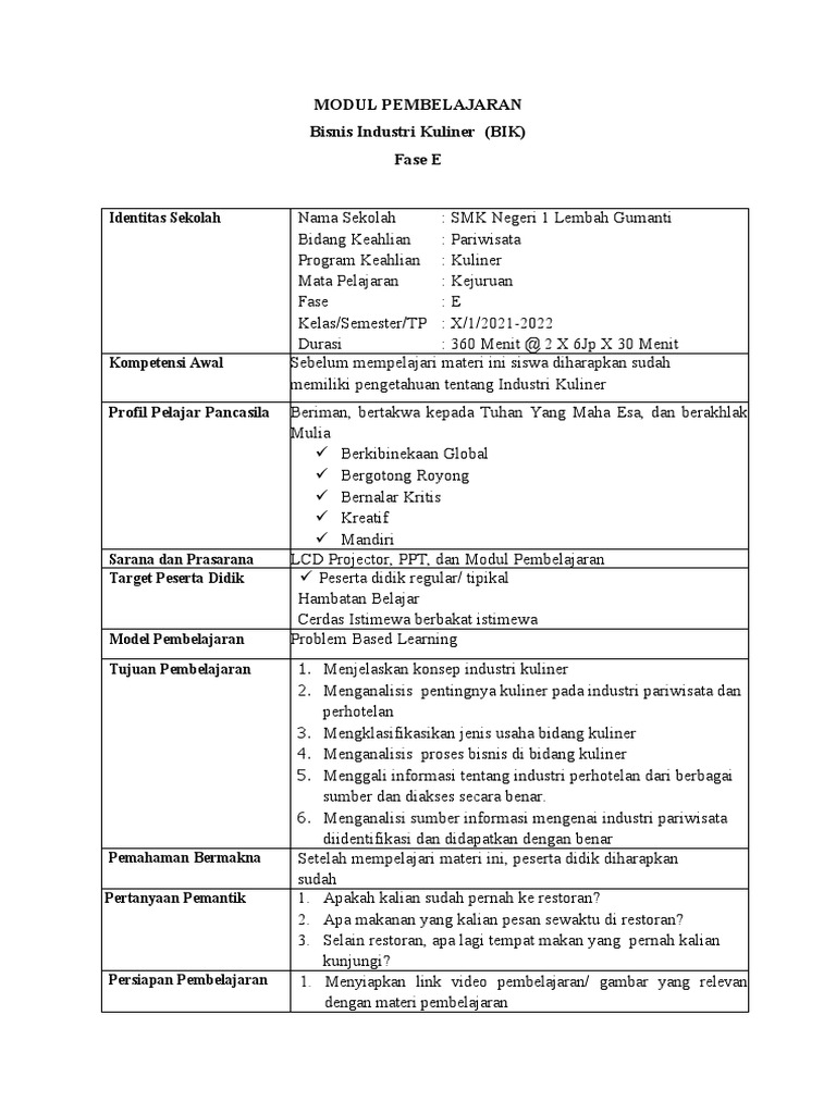 Modul Pembelajaran - E1 | PDF
