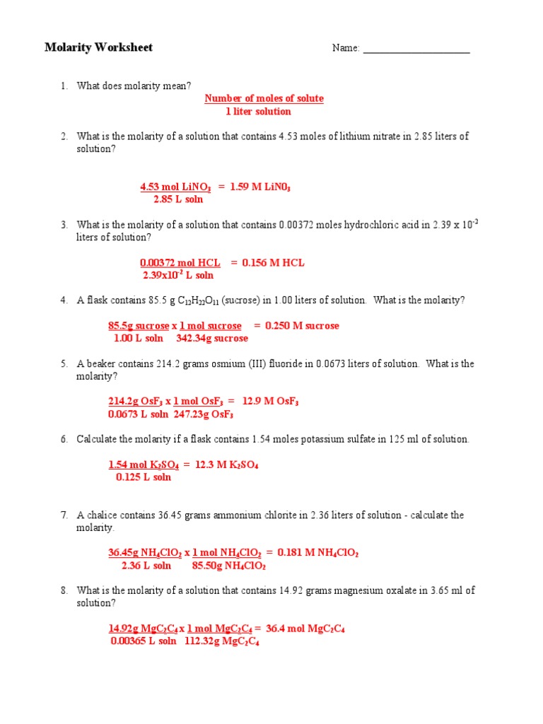 Molarity Practice Worksheet | PDF | Mole (Unit) | Sodium Hydroxide