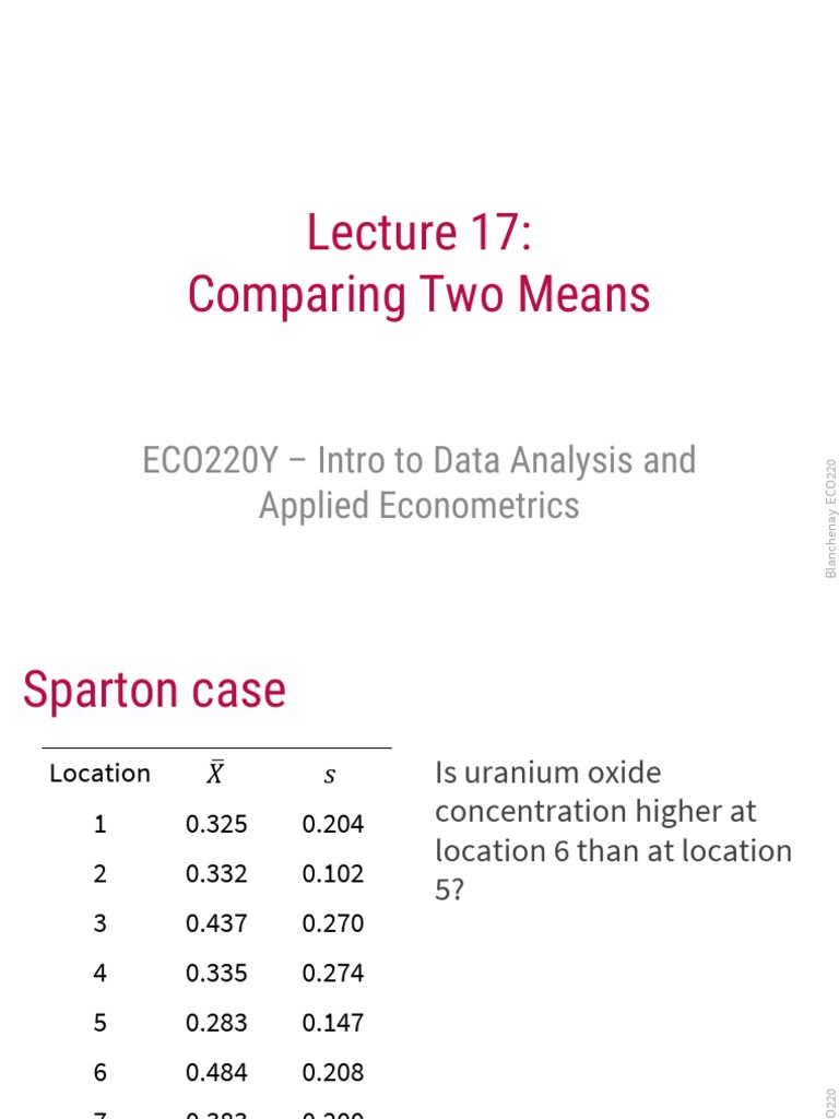Comparing Two Means in Econometrics | PDF | Student's T Test | P Value