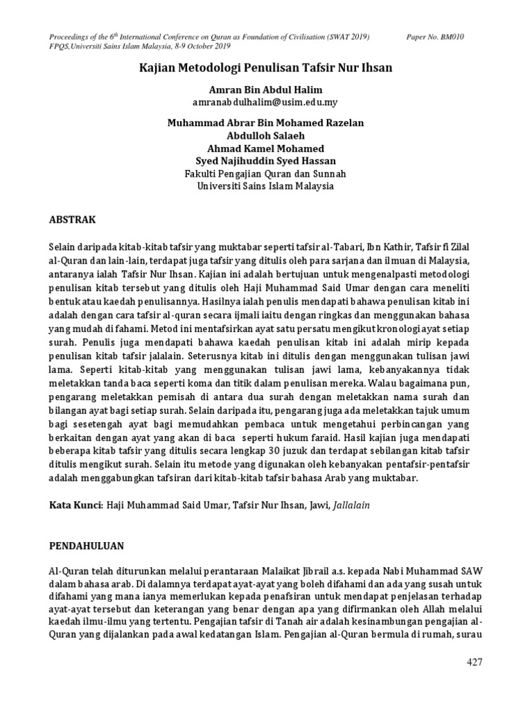 Metodologi Tafsir Nur Ihsan Karya Haji Muhammad | PDF