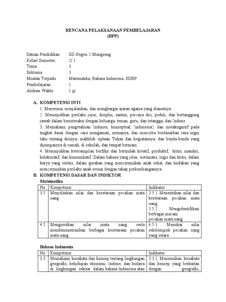 RPP Kelas 2 SD | PDF