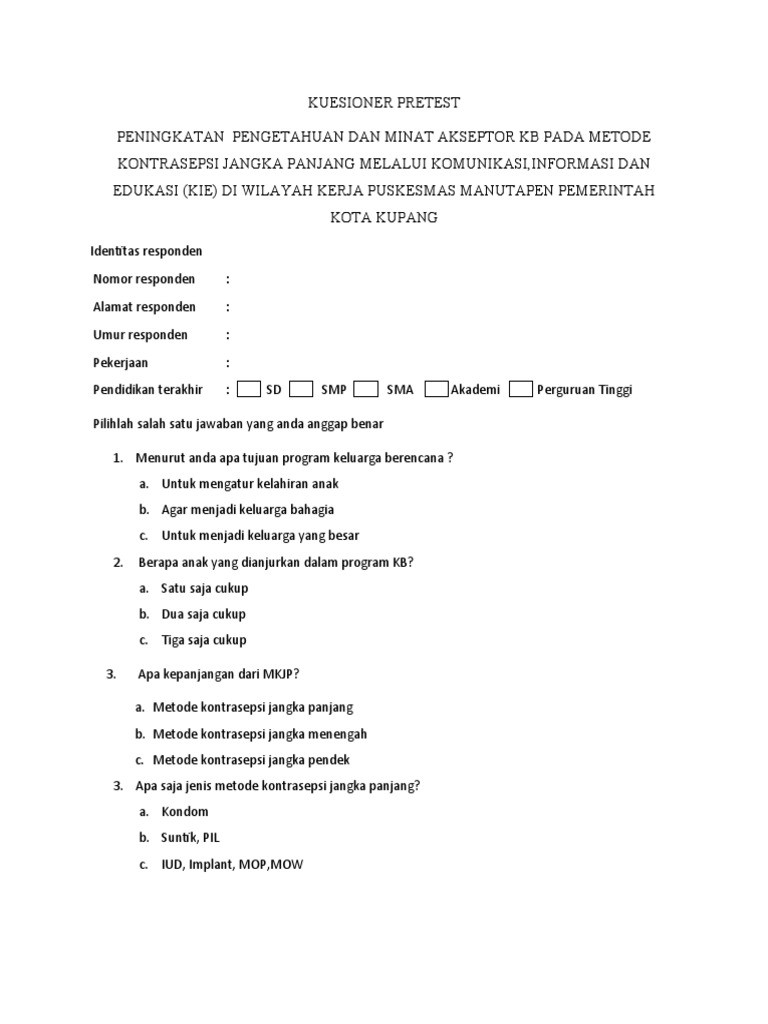 Kuesioner Pretest Dan Posttest | PDF