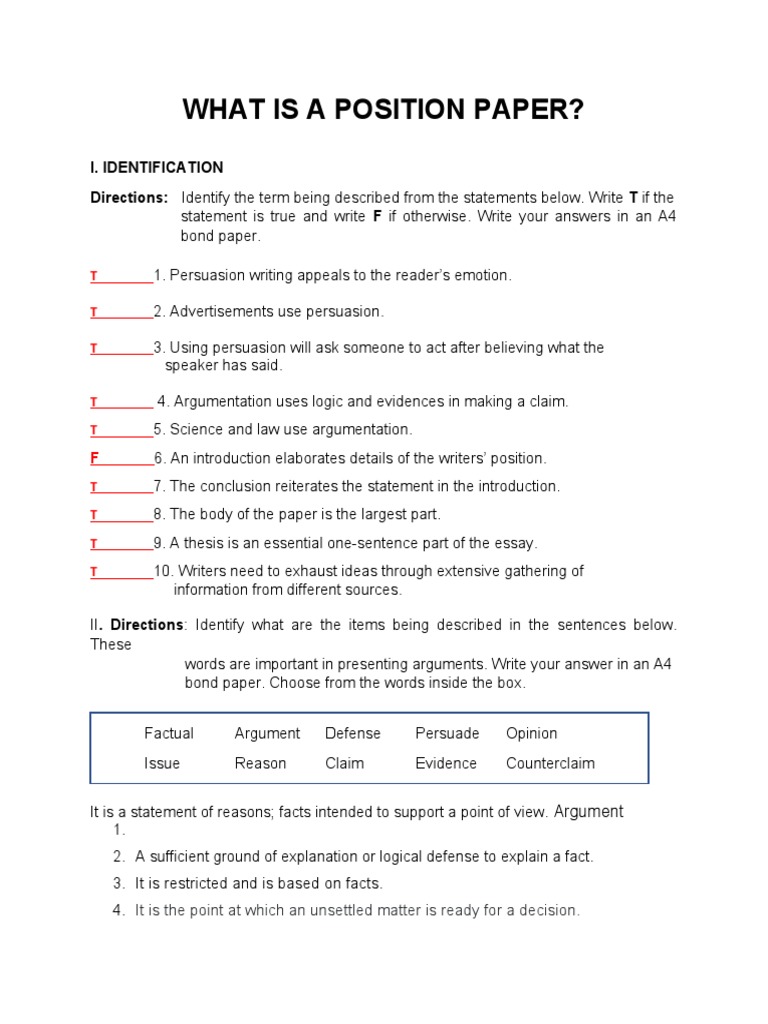 What Is A Position Paper? | PDF | Persuasion | Argument