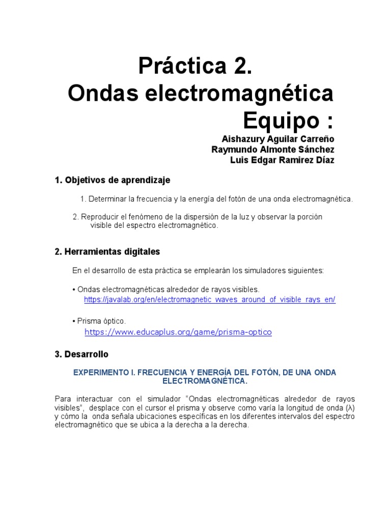 Práctica Ondas Electromagnéticas | PDF | Espectro electromagnético ...