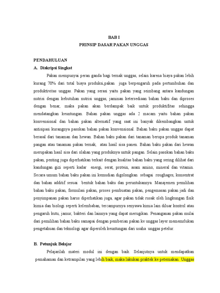 Modul Prinsip Dasar Pakan Unggas | PDF