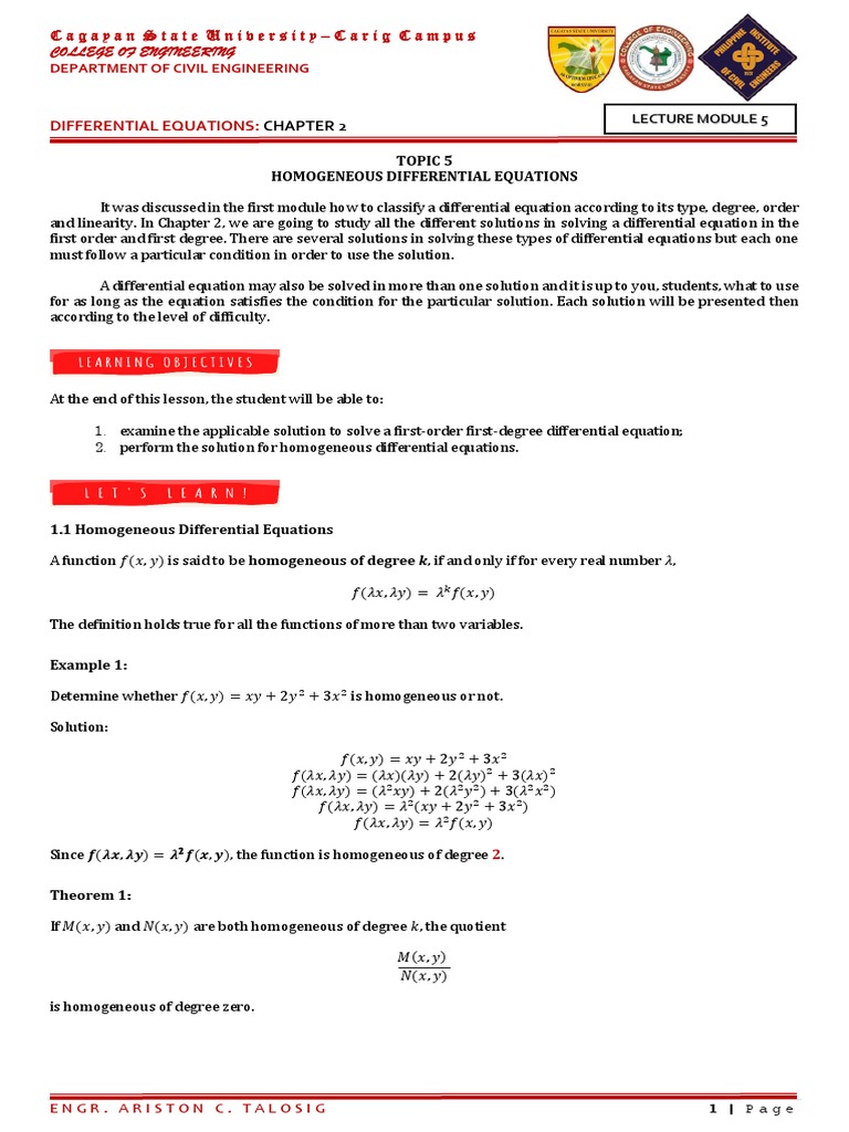Homogeneous Differential Equations Guide | PDF | Equations ...