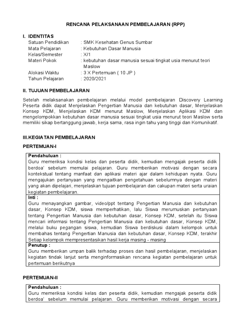 01-RPP KDM Menurut Maslow | PDF