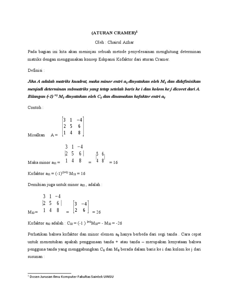 Aturan Cramer | PDF | Metode & Bahan Ajar