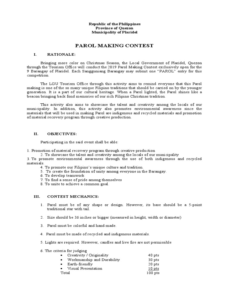 Activity Design - Parol Making Contest | PDF