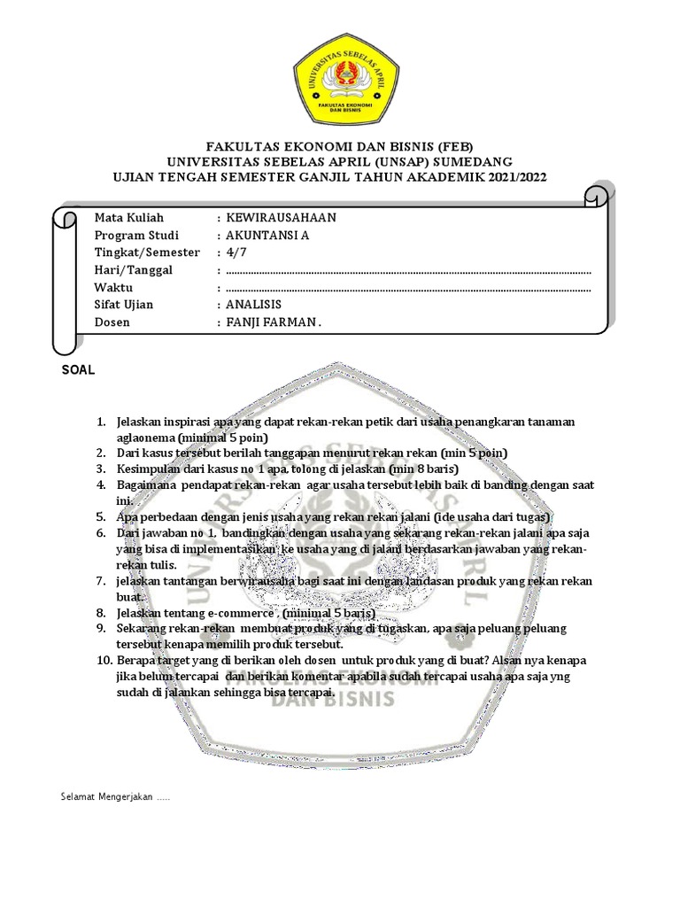 Soal Uts Kwu Abc | PDF