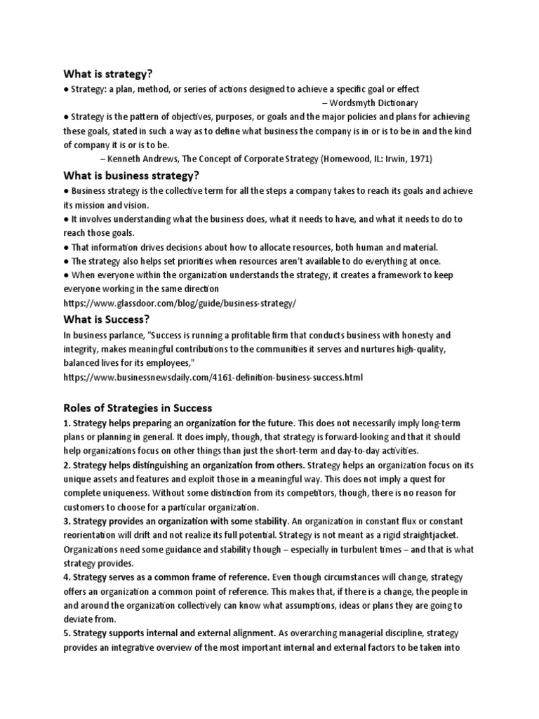 Business Strategy Essentials | PDF | Goal | Strategic Management