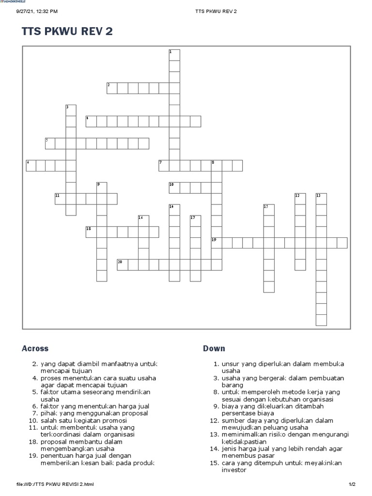 Tts Pkwu Rev 2: Across Down | PDF