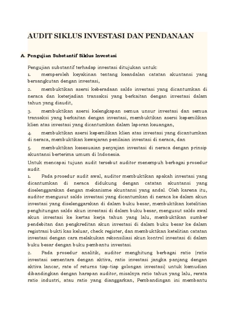 Audit Siklus Investasi Dan Pendanaan (Makalah) | PDF
