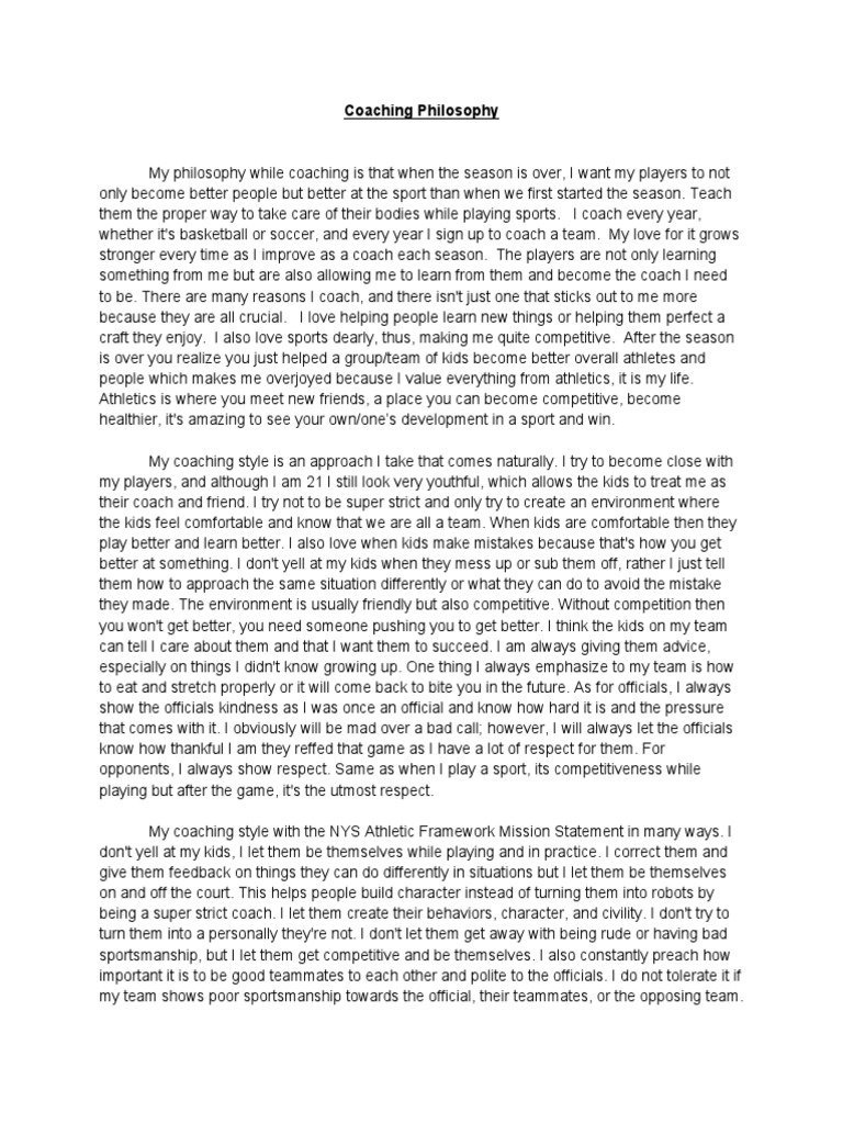 Coaching Philosophy Paper | PDF | Sports | Psychological Concepts