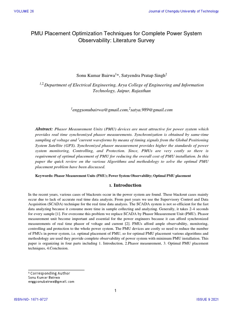 PMU Placement Optimization Techniques For Complete Power System ...