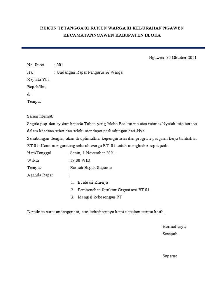 9 - Contoh Surat Undangan Rapat RT RW | PDF
