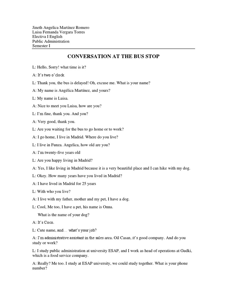 Conversation at The Bus Stop | PDF
