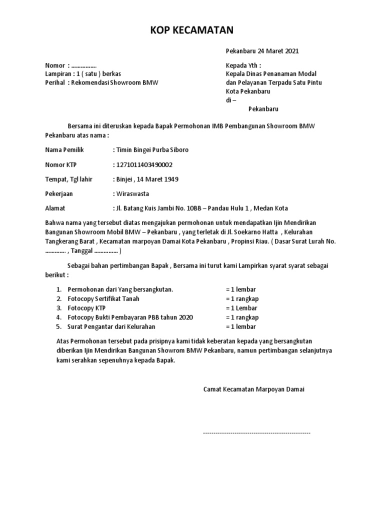 Rekomendasi IMB Kecamatan | PDF | Pengelolaan Keuangan & Uang | Hukum