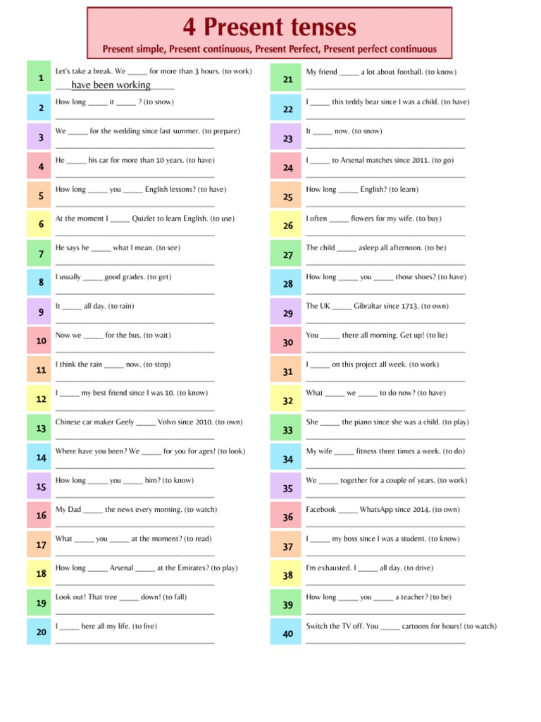 Present Tenses (4) Exercise | PDF