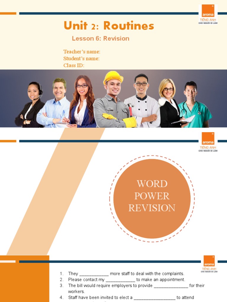 Unit 2: Routines: Lesson 6: Revision | PDF | Career & Growth | Business