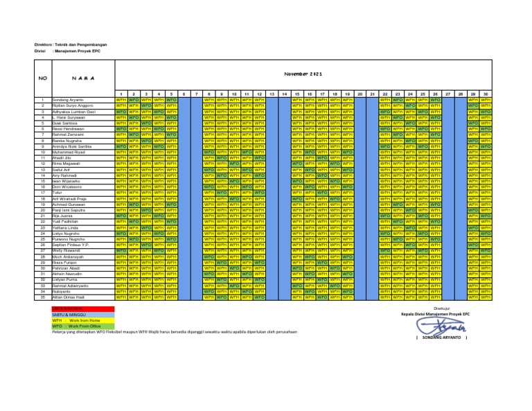 Jadwal WFO Flexible November - Divisi MP EPC 2021 | PDF