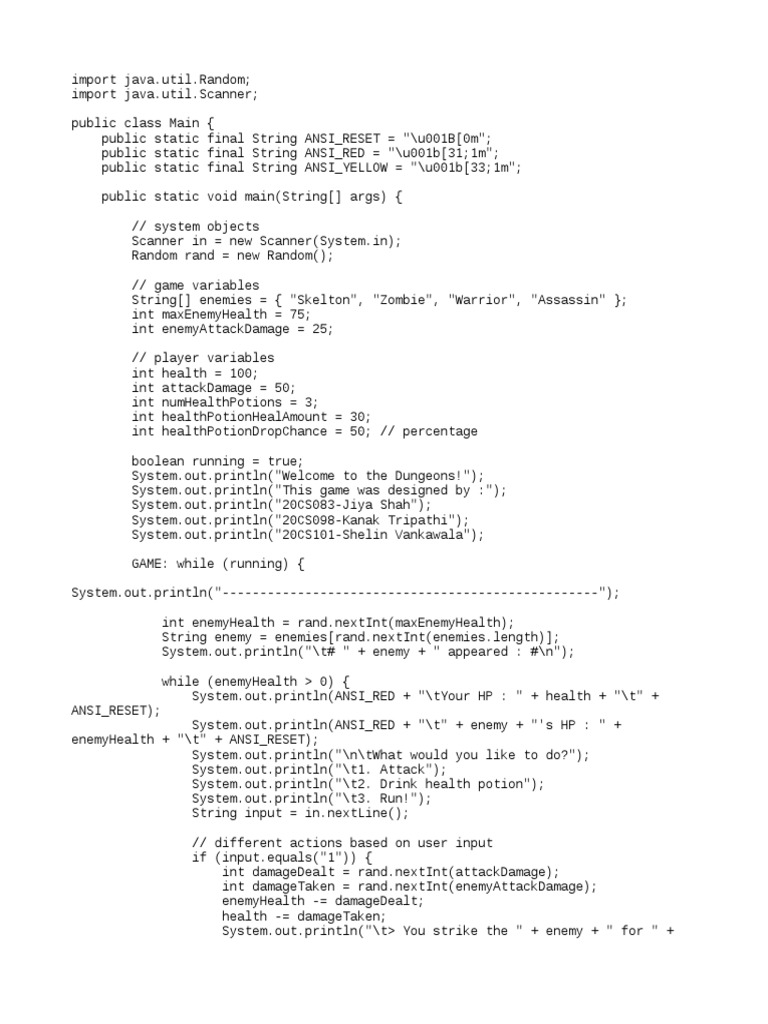 A Text-Based Java Game: The Dungeon Crawler | PDF | Computer ...