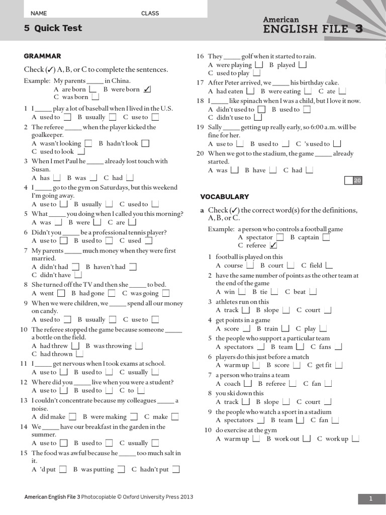 English File: 5 Quick Test | PDF