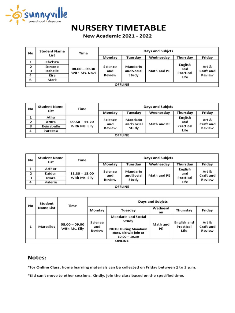 NURSERY TIMETABLE 2021-2022fix | PDF
