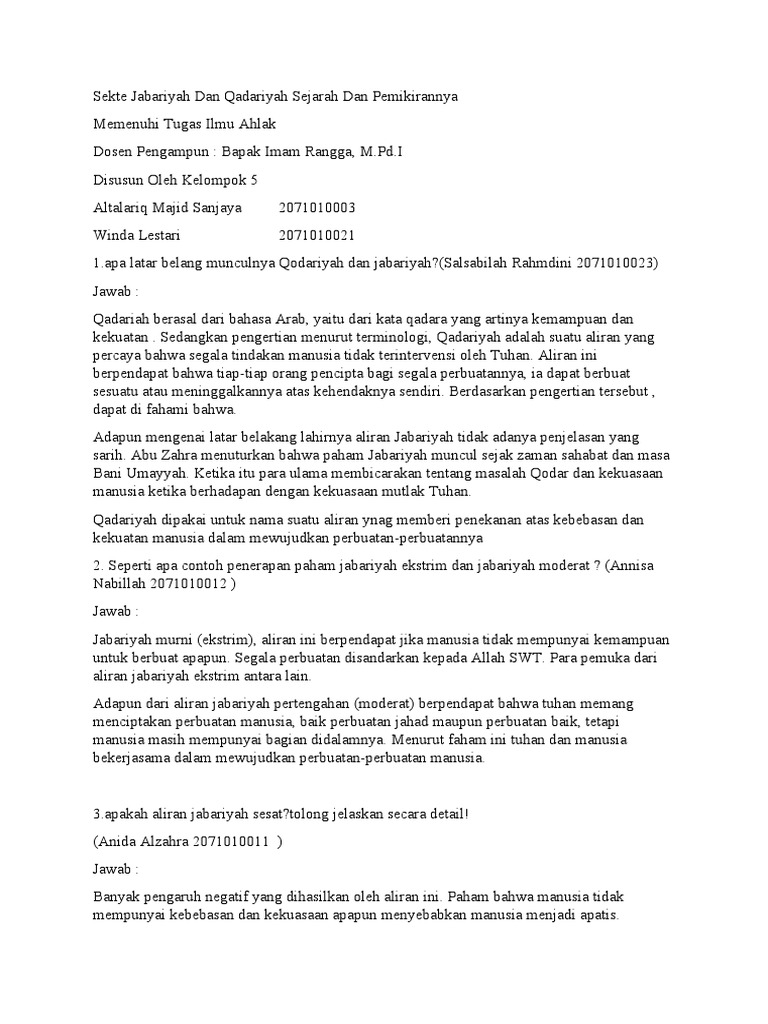 Sekte Jabariyah Dan Qadariyah Sejarah Dan Pemikirannya | PDF