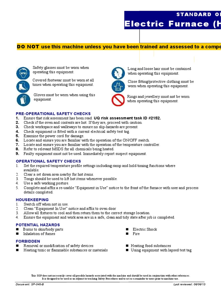 SP-040-B Electric Furnace (High & Low Temperature) SOP | PDF | Personal ...