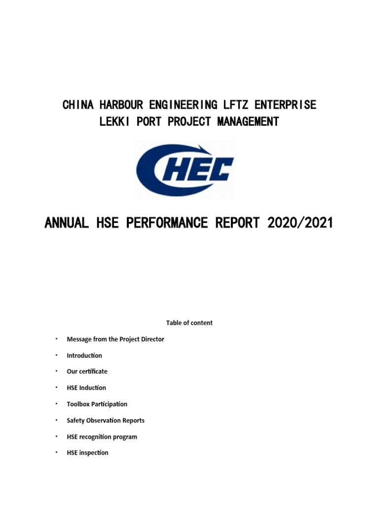 Annual Hse Performance Report | PDF | Occupational Safety And Health ...
