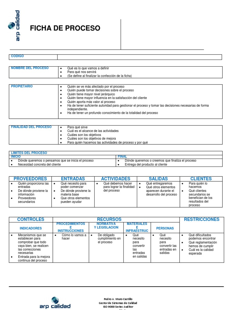 Ficha de Proceso | PDF | Calidad (comercial) | Economias