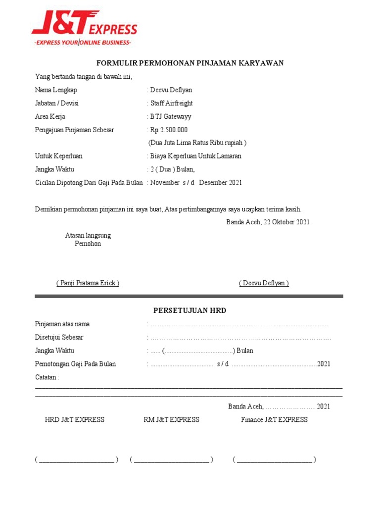 Form Pinjaman Karyawan | PDF