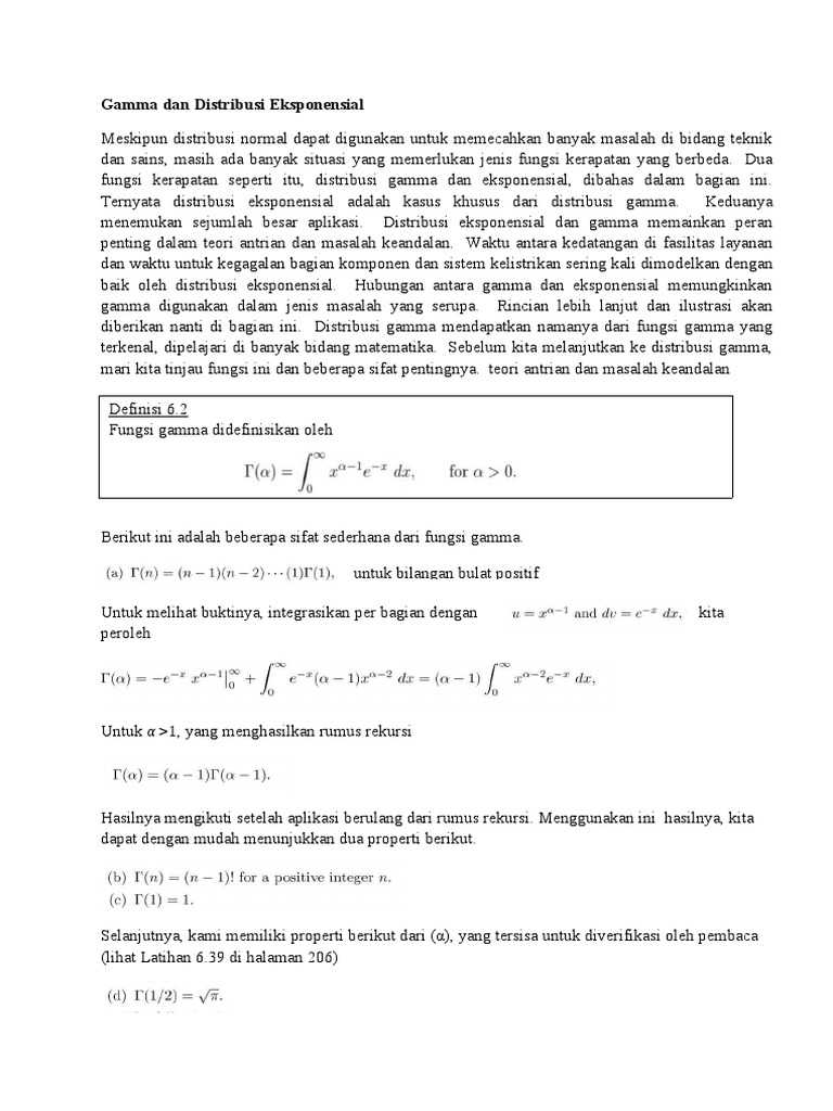 Hubungan Distribusi Gamma dan Eksponensial | PDF
