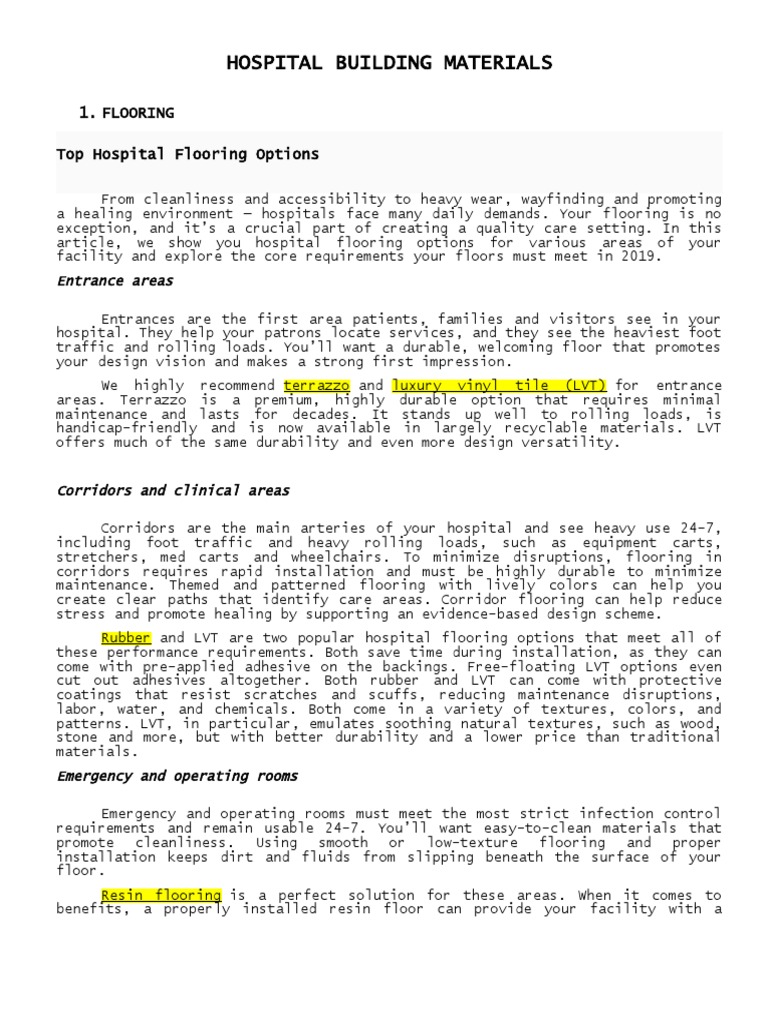 Hospital Building Materials | PDF | Flooring | Health Care