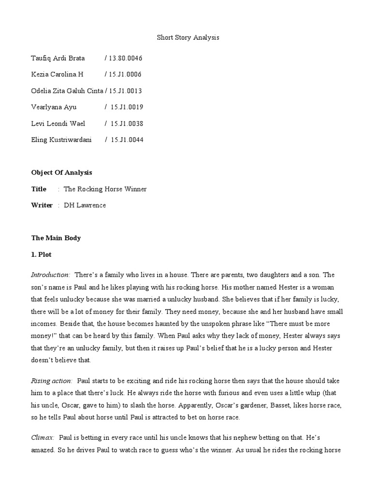 Intro. To Literature - THE ROCKING HORSE WINNER | PDF | Luck | Narration