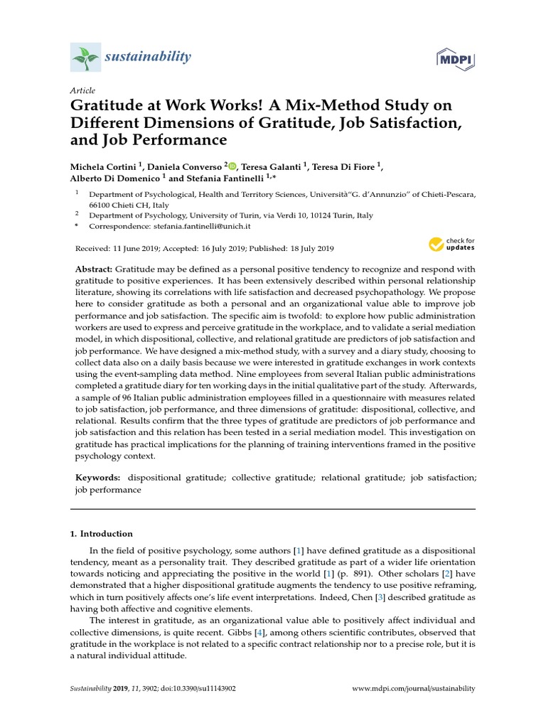 Fferent Dimensions of Gratitude, Job Satisfaction,: Gratitude at Work ...