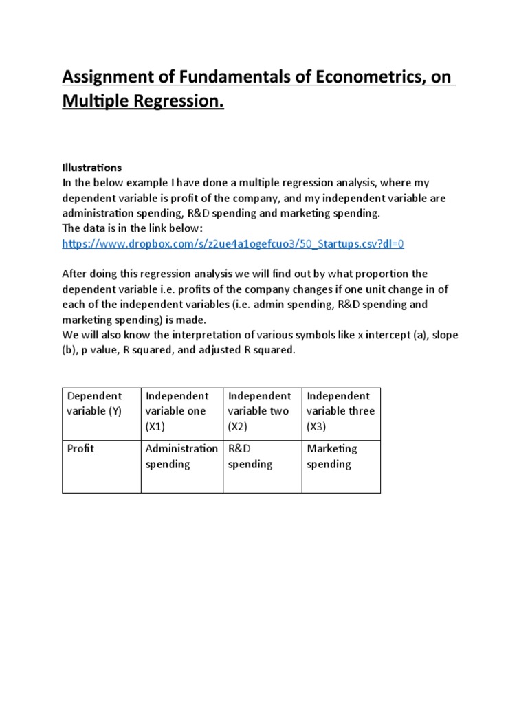 Assignment of Fundamentals of Econometrics, On Multiple Regression | PDF | Errors And Residuals ...