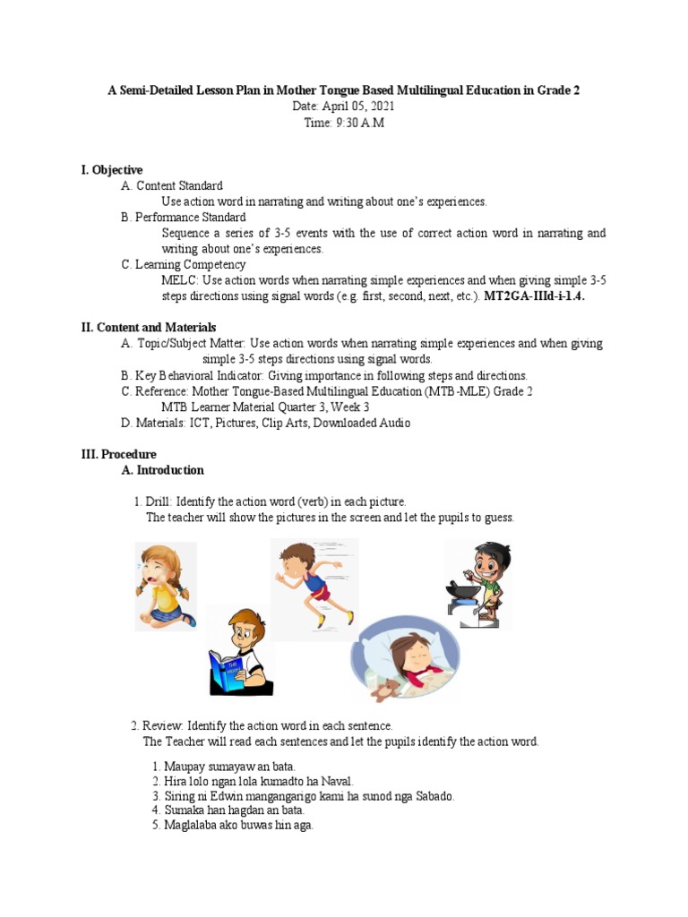 Semi-Detailed Lesson Plan in MTBLE 2 | PDF | Lesson Plan ...