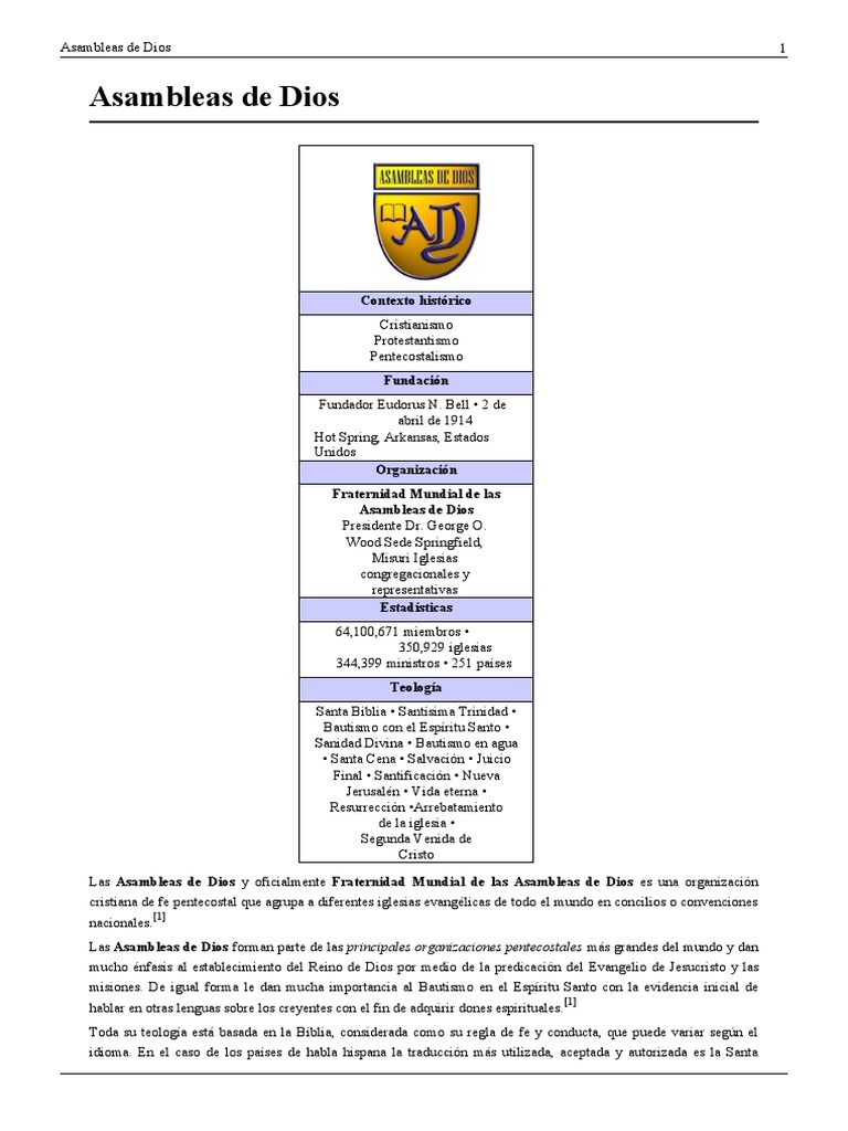 Historia de las Asambleas de Dios | PDF | Pentecostalismo | Bautismo ...