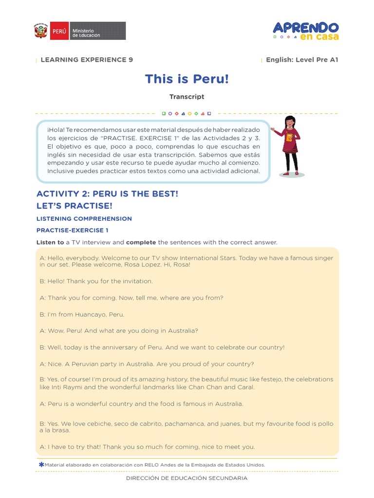 This Is Peru!: Activity 2: Peru Is The Best! Let'S Practise! | PDF