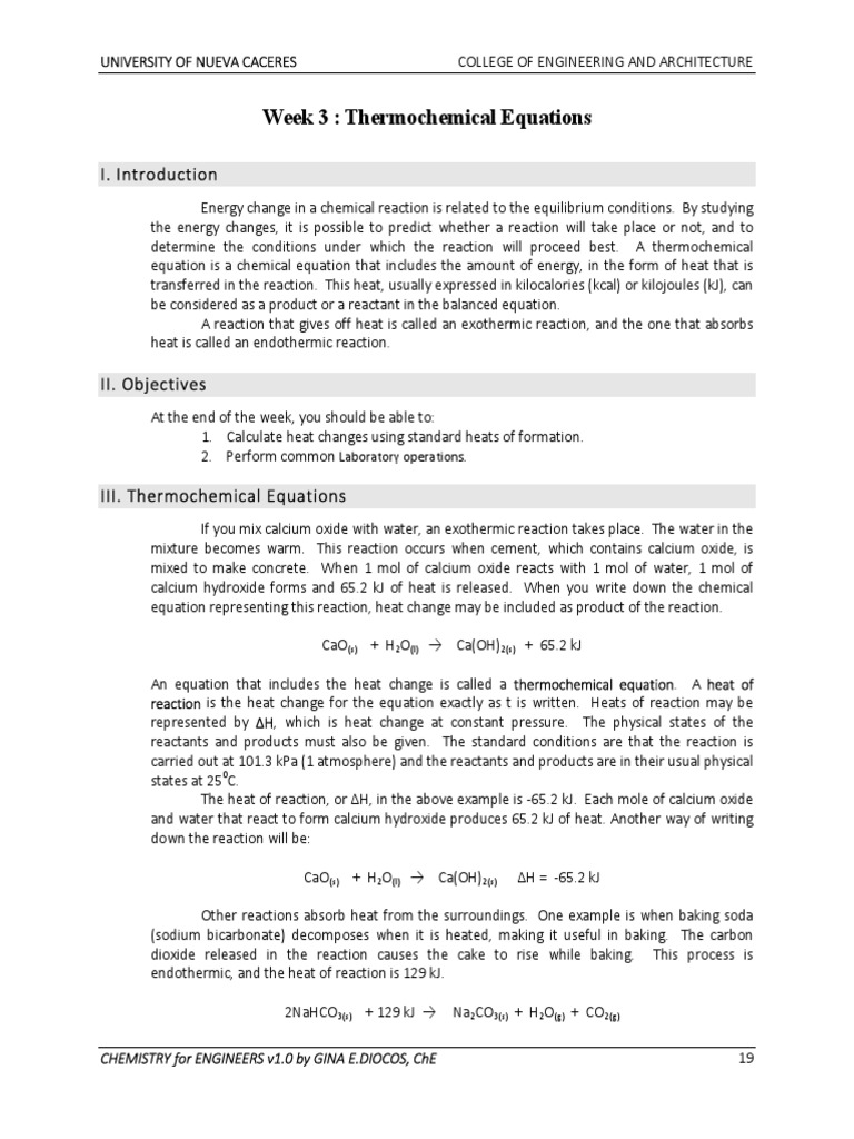 Week 3: Thermochemical Equations: Laboratory Operations | PDF | Gibbs ...